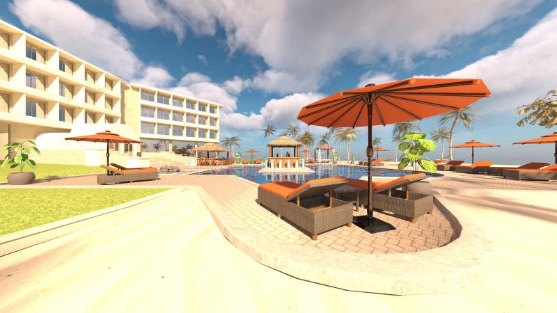 3D Rendering of the Resort Hotel Stock Illustration - Illustration of ...