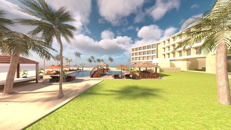 3D Rendering of the Resort Hotel Stock Video - Video of family ...