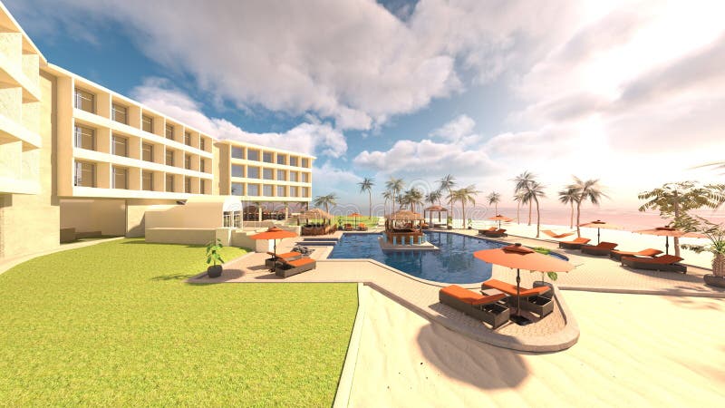 3D Rendering of the Resort Hotel Stock Illustration - Illustration of ...