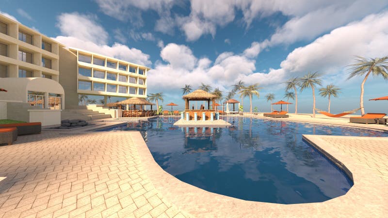 3D Rendering of the Resort Hotel Stock Illustration - Illustration of ...