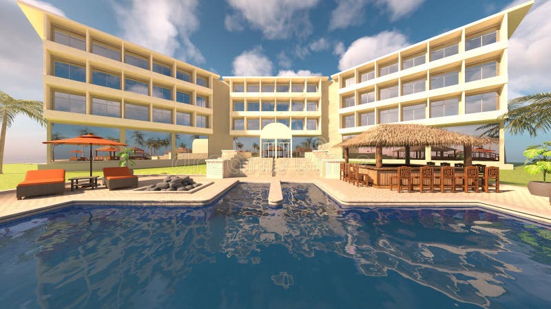 3D Rendering of the Resort Hotel Stock Illustration - Illustration of ...