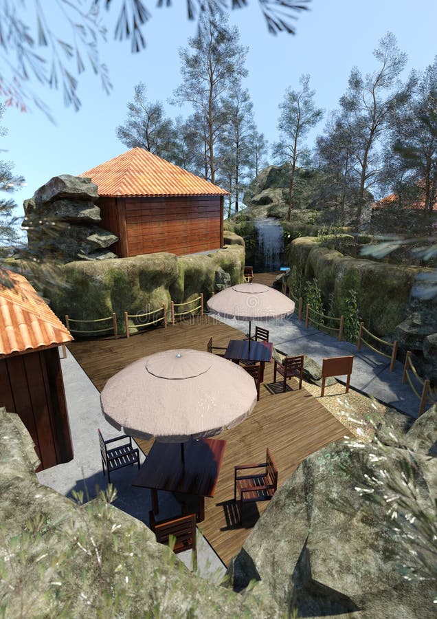 3D Rendering Resort Hotel stock illustration. Illustration of nature ...