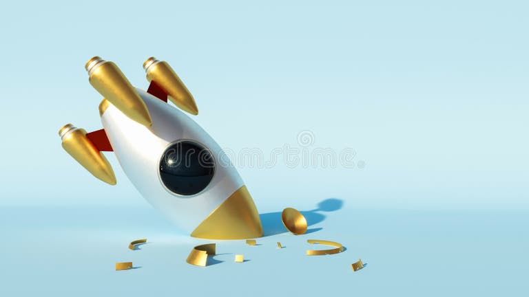 3d Rendering of a Retro Space Rocket Broken after Unsuccessful Landing ...