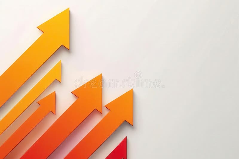 3D Rendering of Rising Orange Arrows on White Background Stock ...