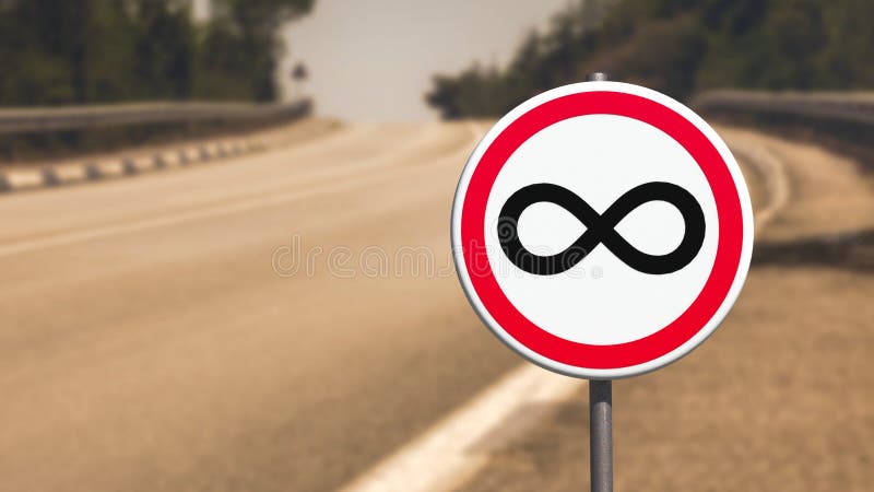 3D Rendering - Road Sign with Infinity Symbol on Highway Background ...
