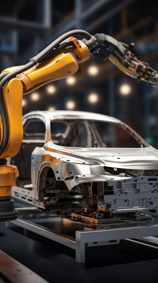 3D Rendering Robot Arm, AI Control in Advanced Car Production Stock ...