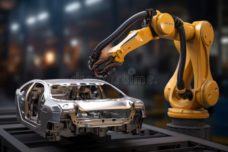 3D Rendering Robot Arm, AI Control in Advanced Car Production Stock ...