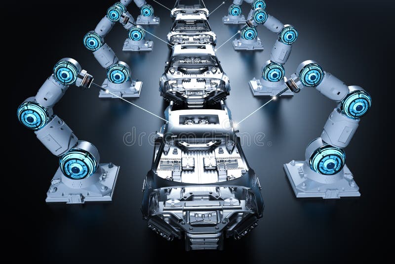 Robot Assembly Line In Car Factory Stock Illustration - Illustration of ... Robot Assembly Line In Car Factory Stock Illustration - Illustration of ...