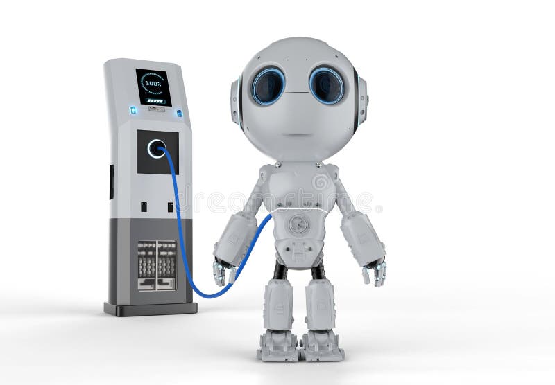 Robot Charging Himself To Refill Energy Stock Illustration ...