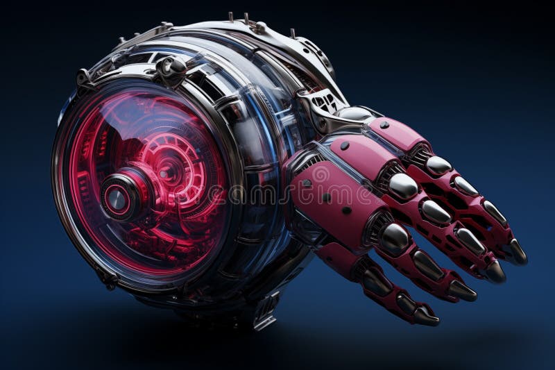 Cyborg with Red Light on Dark Background. 3D Rendering Stock ...