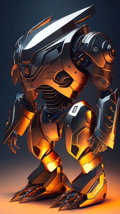 Robot in Orange Helmet on Dark Green Background, Future Technology ...