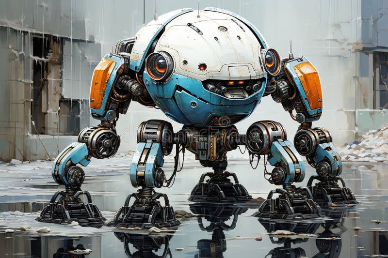 3D Rendering of a Robot Floating in the Water in a Spaceship AI ...