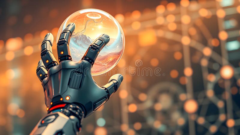 3d Rendering Robot Hand Holding Crystal Ball with Planet Earth on ...