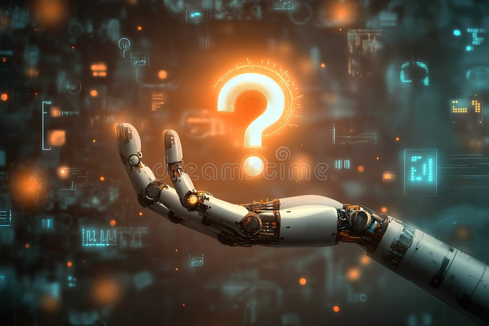 3d Rendering Robot Hand with Question Mark Sign on Dark Technology ...