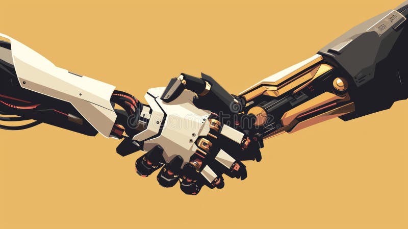 3d Rendering Robot Hand Shake Isolated on Yellow Background. Digital ...