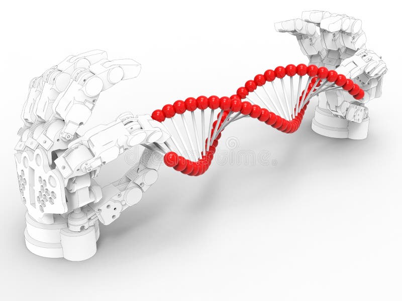 3D Rendering - Robot Hands Holding DNA Strand Stock Illustration ...