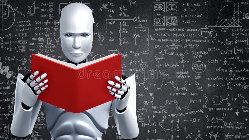3D Rendering of Robot Hominoid Reading Book and Solving Math Stock ...