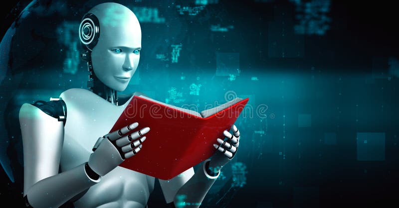 3D Rendering of Robot Hominoid Reading Book and Solving Math Stock ...