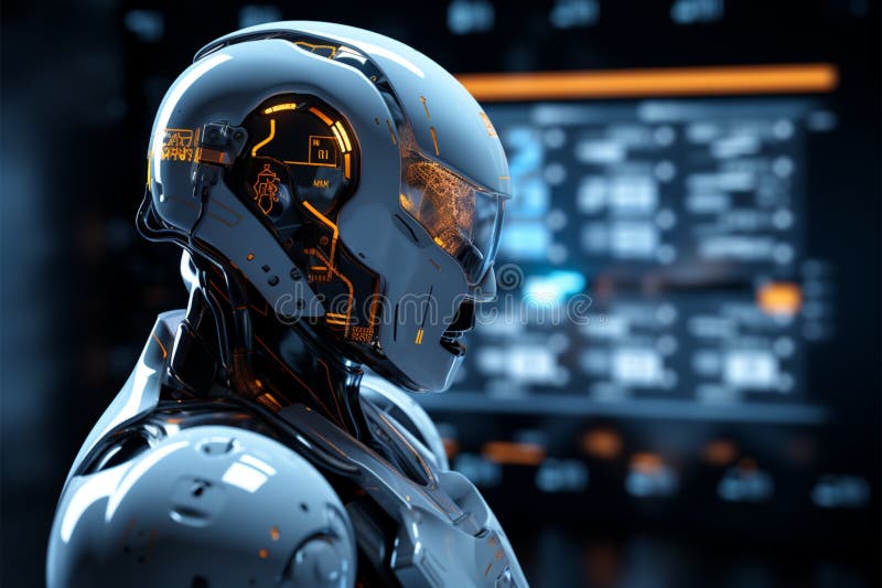 In 3D Rendering, a Robot Integrates a High Tech HUD Graphic Interface ...