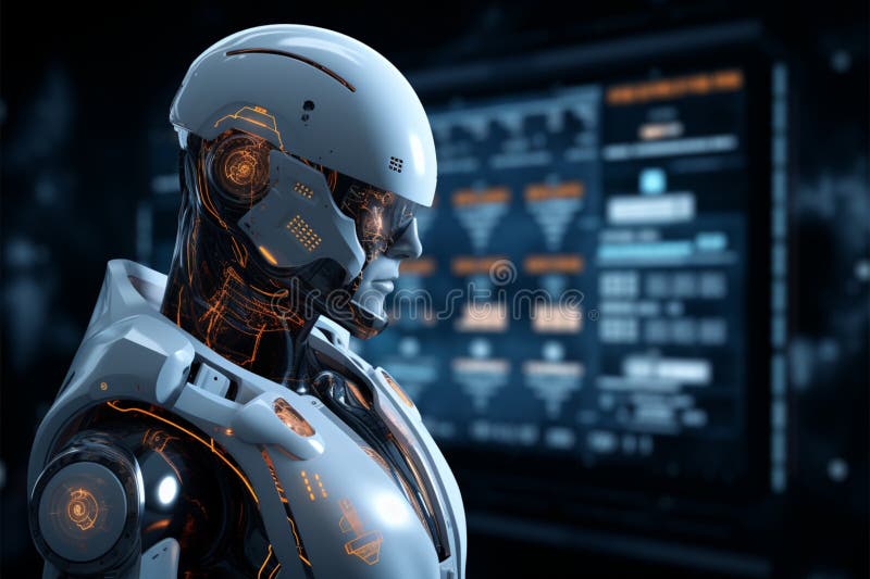 In 3D Rendering, a Robot Integrates a High Tech HUD Graphic Interface ...