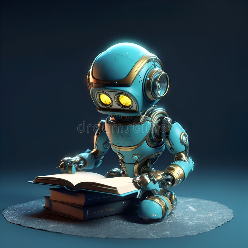 3d Rendering of a Robot Reading a Book on a Blue Background, AI ...