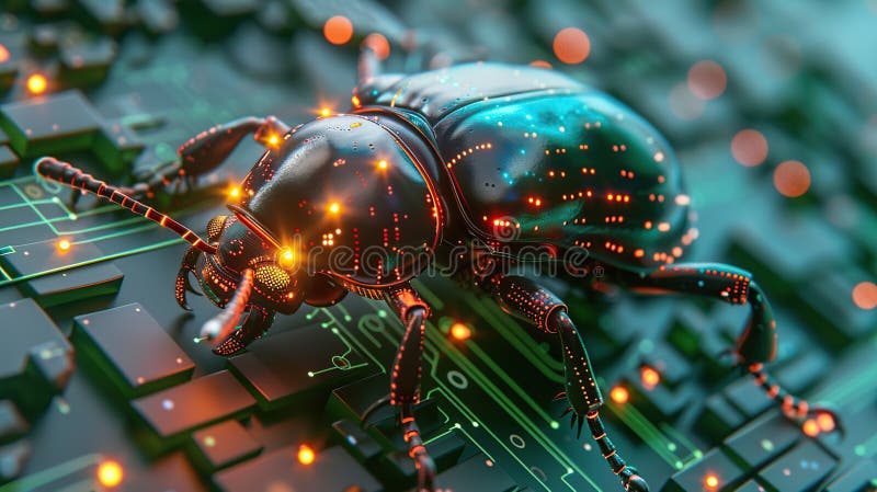 A 3D Rendering of a Robotic Beetle Crawling on a Circuit Board Stock ...
