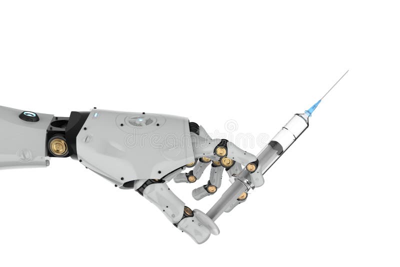 Robotic Hand Holding Syringe Stock Illustration - Illustration of ...