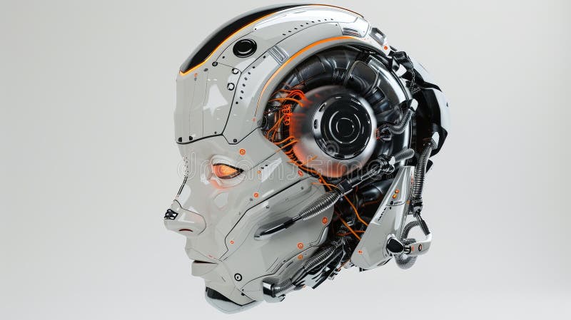 A 3D Rendering of a Robotic Head with a Digital Brain Engine Visible ...