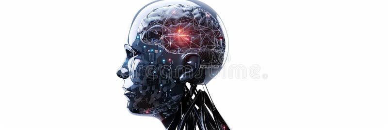 A 3D Rendering of a Robotic Head with a Transparent Skull Revealing a ...