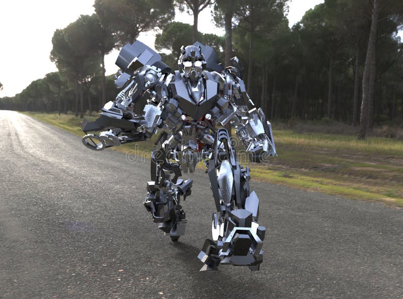 Sci-fi Mech Soldier Standing on a Landscape Background. Military ...