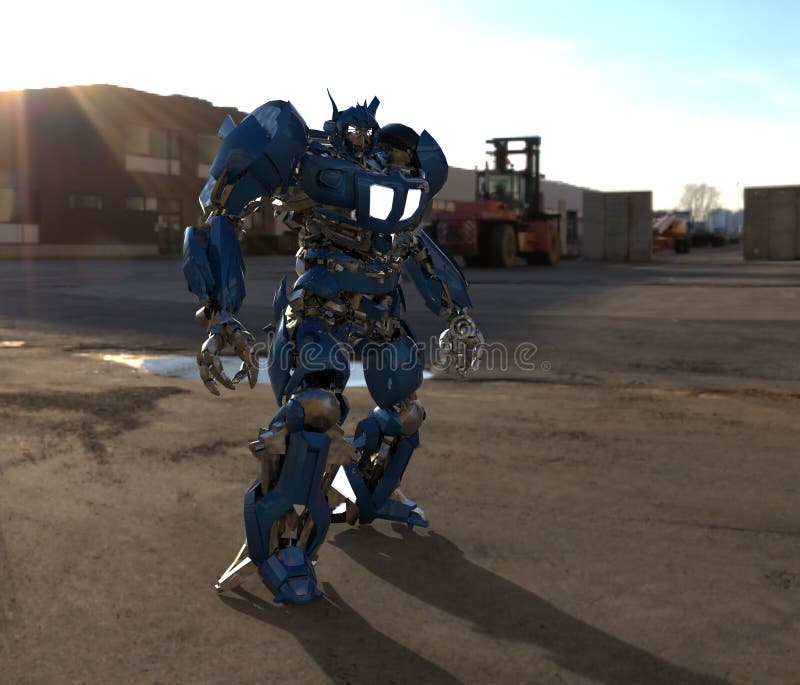 Sci-fi Mech Soldier Standing on a Landscape Background. Military ...