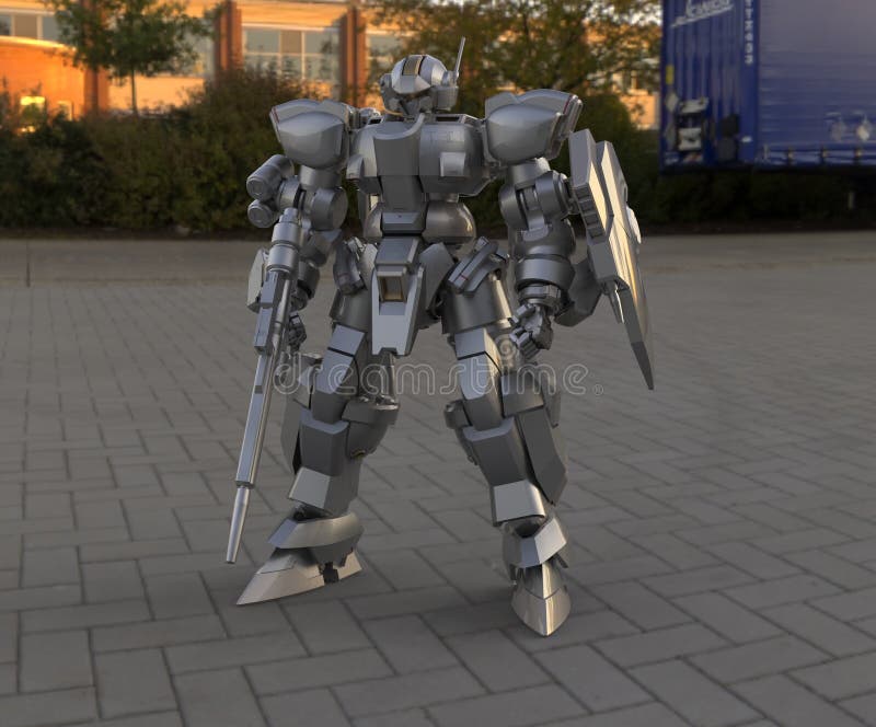 Sci-fi Mech Soldier Standing on a Landscape Background. Military ...