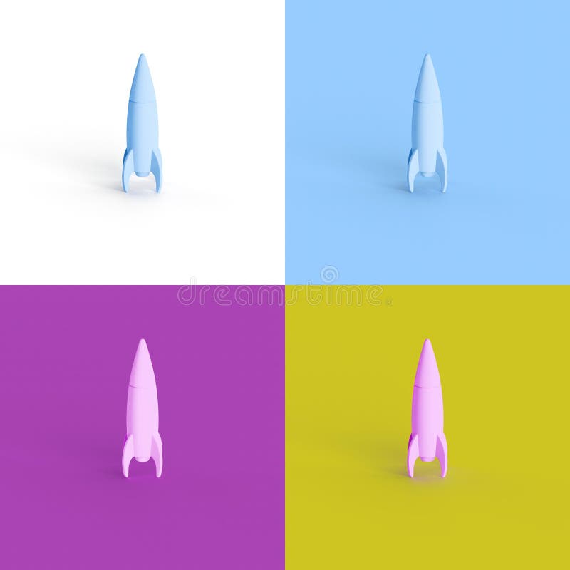 3D Rendering of Rocket Isolated in Different Colors Stock Illustration ...