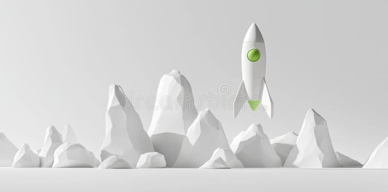 3D Rendering of a Rocket Launch with a White Background and 3D ...