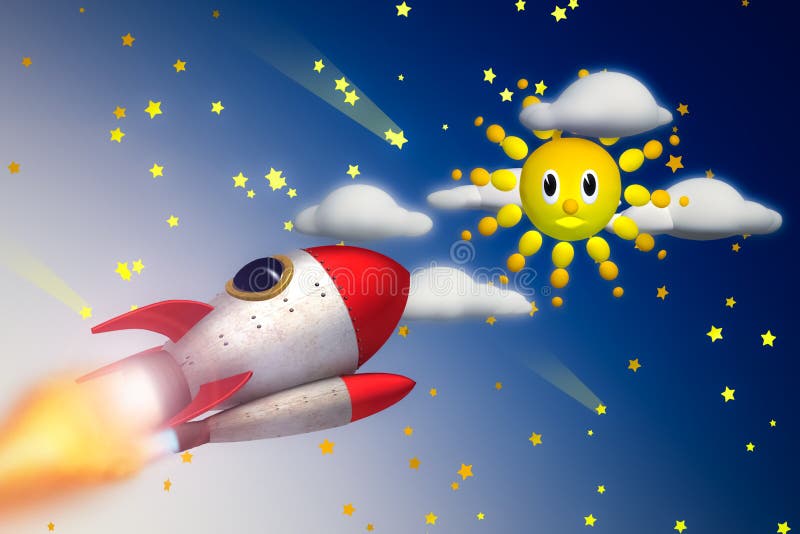 3D Rendering of a Rocket Launched into the Sky with the Stars and the ...