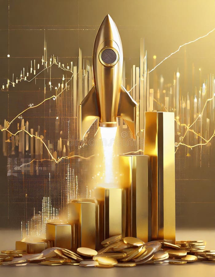 3d Rendering of a Rocket Representing Prosperity Surrounded by Gold ...