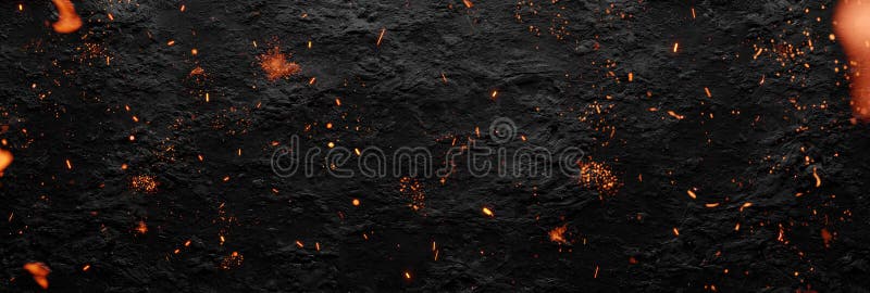 Rocky Black Surface Covered by Flying Fire Particles Stock Illustration ...