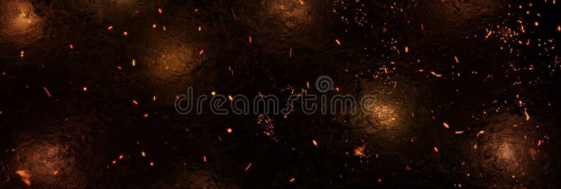 Rocky Black Surface Covered by Flying Fire Particles Stock Illustration ...