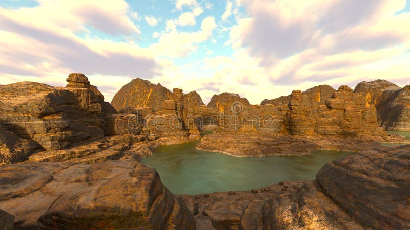 3D Rendering of the Rocky Outcrops Stock Illustration - Illustration of ...