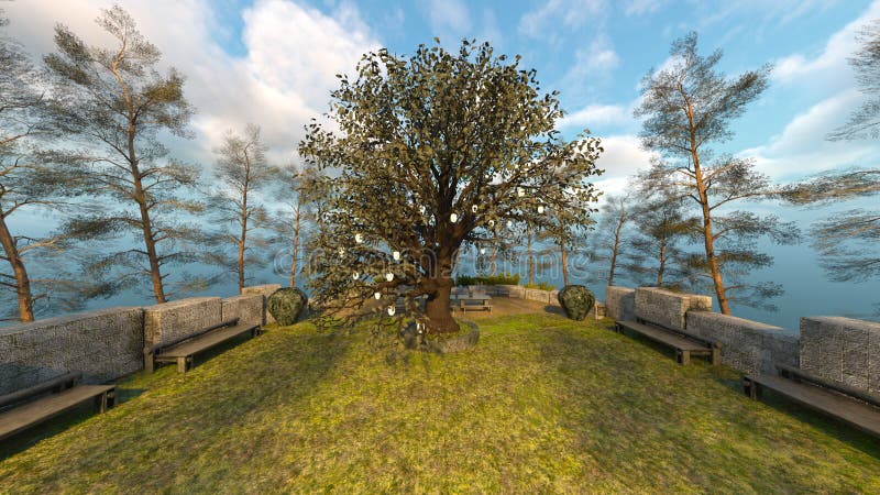 3D Rendering of the Roof Garden Stock Illustration - Illustration of ...