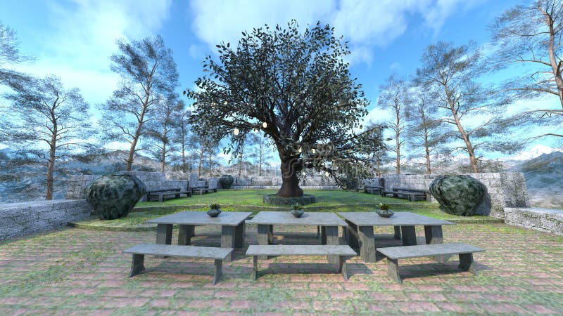 3D Rendering of the Roof Garden Stock Illustration - Illustration of ...