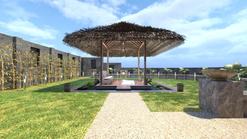 3D Rendering of the Roof Garden Stock Illustration - Illustration of ...