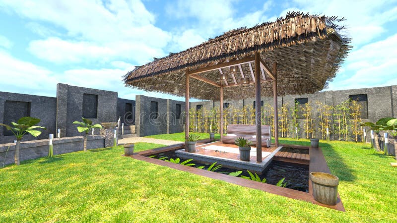 3D Rendering of the Roof Garden Stock Illustration - Illustration of ...