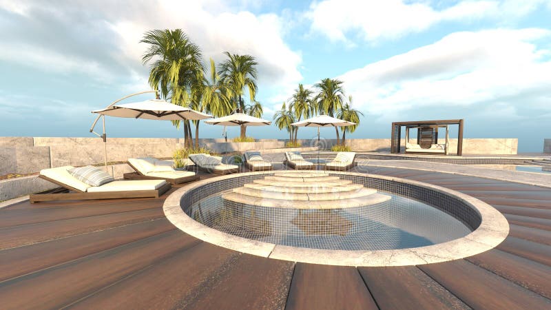 3D Rendering of the Rooftop Swimming Pool Stock Illustration ...