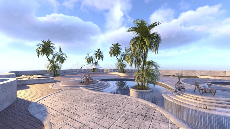 3D Rendering of the Rooftop Swimming Pool Stock Illustration ...