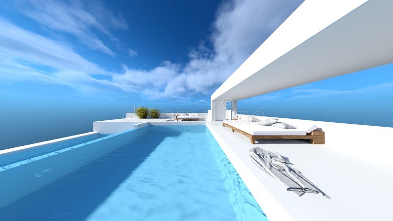 3D Rendering of the Rooftop Swimming Pool Stock Illustration ...