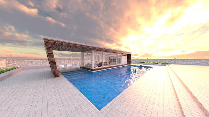 3D Rendering of the Rooftop Swimming Pool Stock Illustration ...