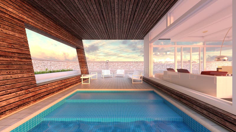 3D Rendering of the Rooftop Swimming Pool Stock Illustration ...