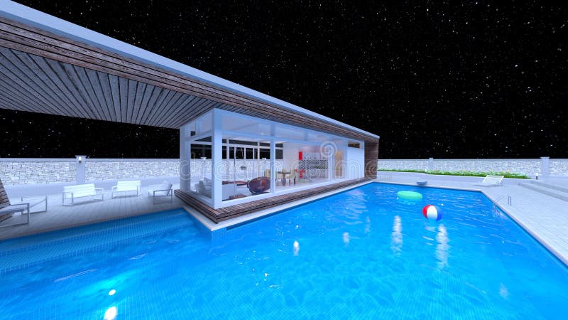 3D Rendering of the Rooftop Swimming Pool Stock Illustration ...