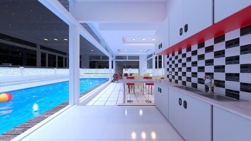 3D Rendering of the Rooftop Swimming Pool Stock Illustration ...